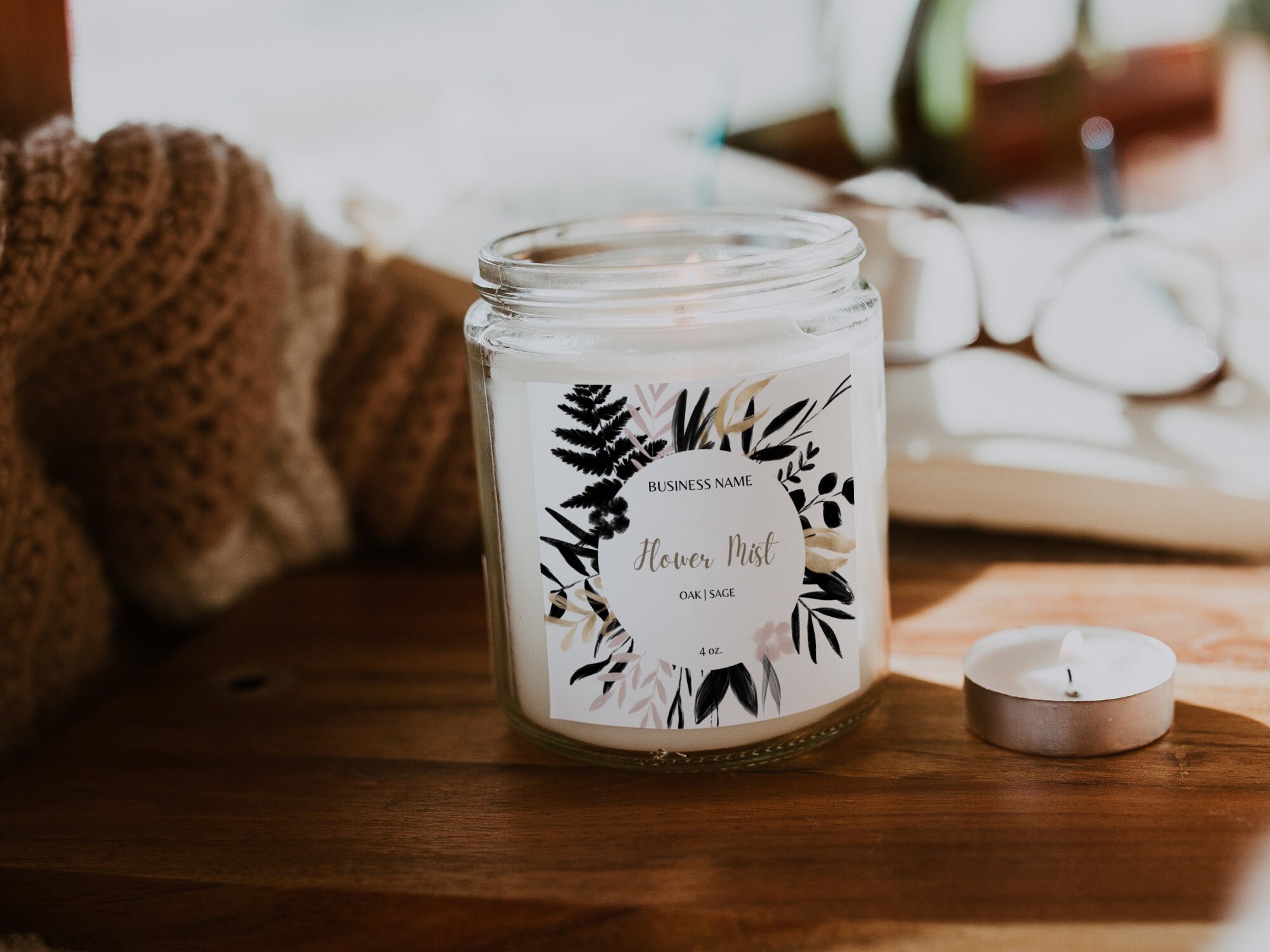 Editable Floral Candle Label Design, Boho Candle Label Template, Flower ...