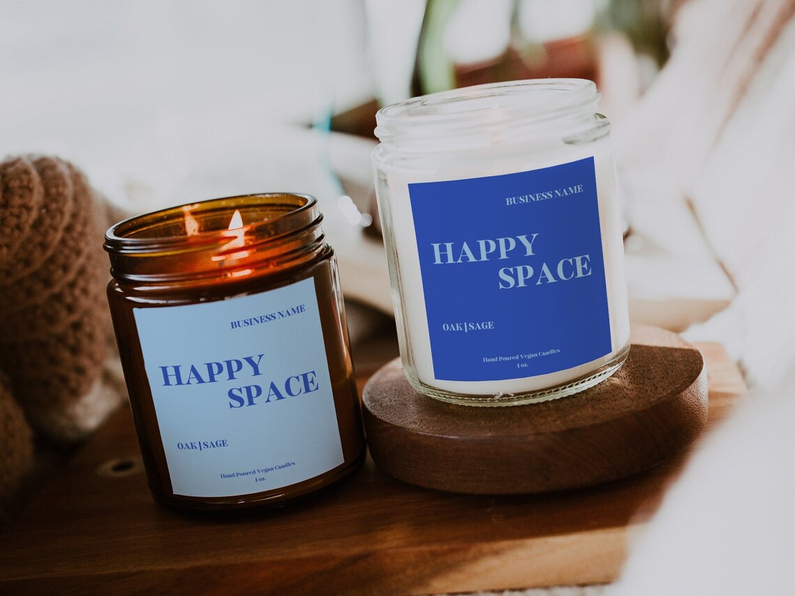 Editable Blue Candle Label Design, Customizable Modern Candle Label ...