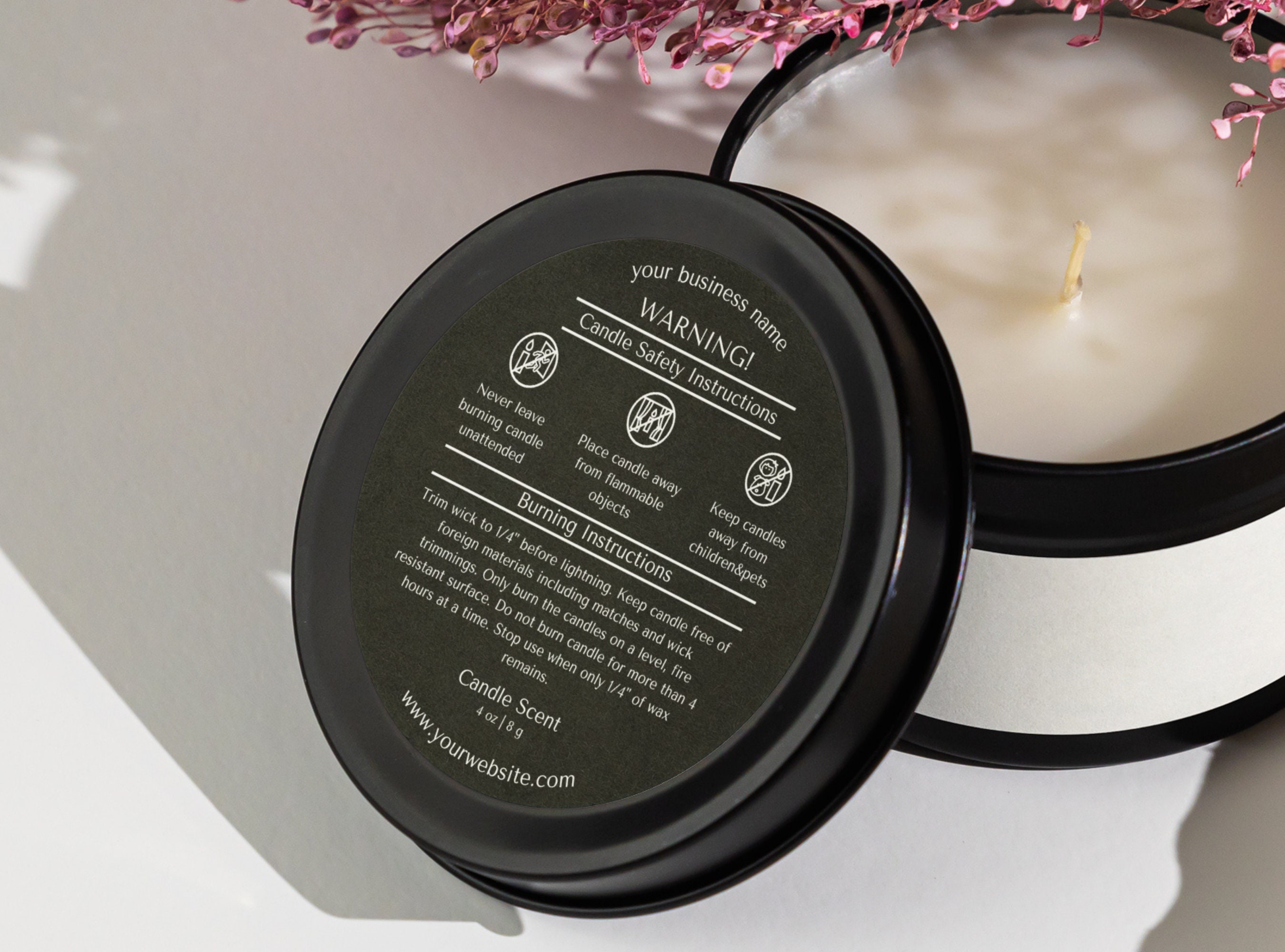 Editable Candle Warning Label Template, Printable Candle Safety Sticker ...