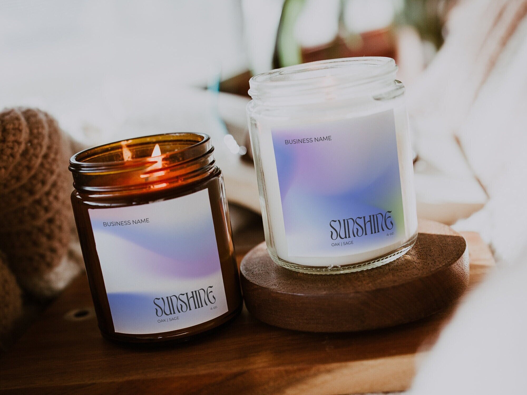 Editable Gradient Candle Label Template, Customizable Blue Candle Label ...