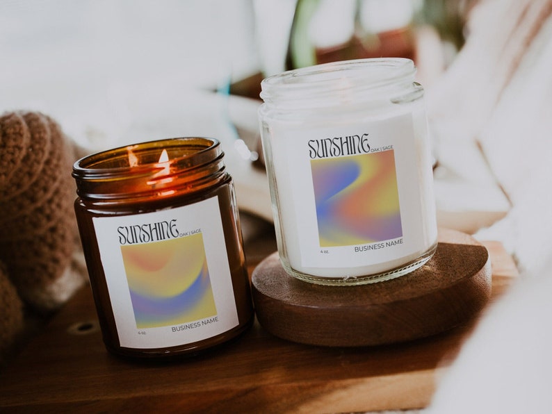 Editable Gradient Candle Label Template, Customizable Yellow Candle ...