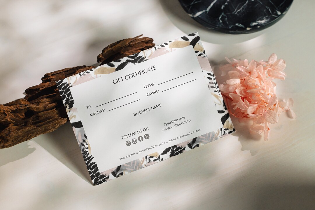 Floral Boho Gift Certificate Template, DIY Minimal Gift Voucher Card ...