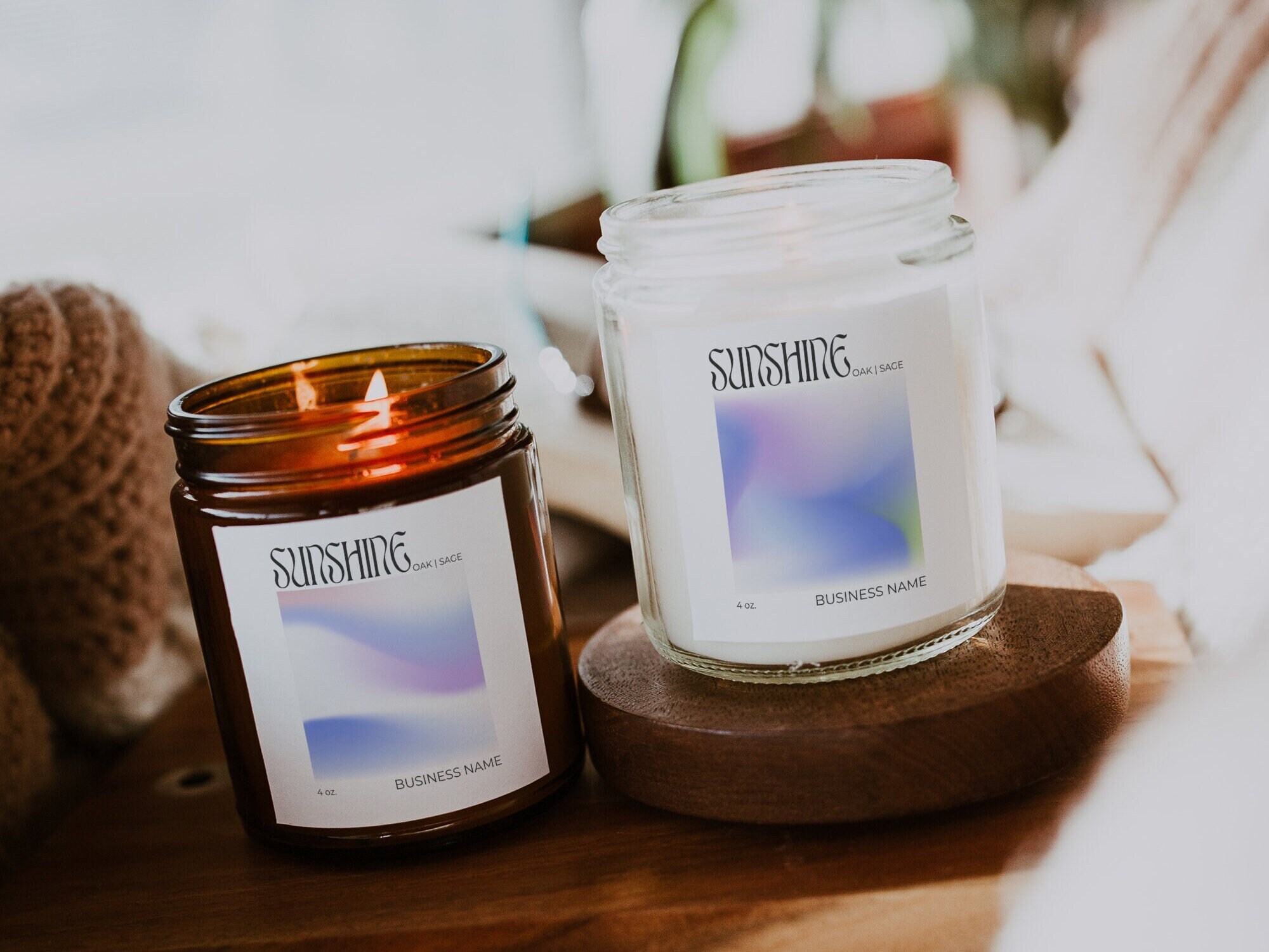 Editable Gradient Candle Label Template, Customizable Blue Candle Label ...