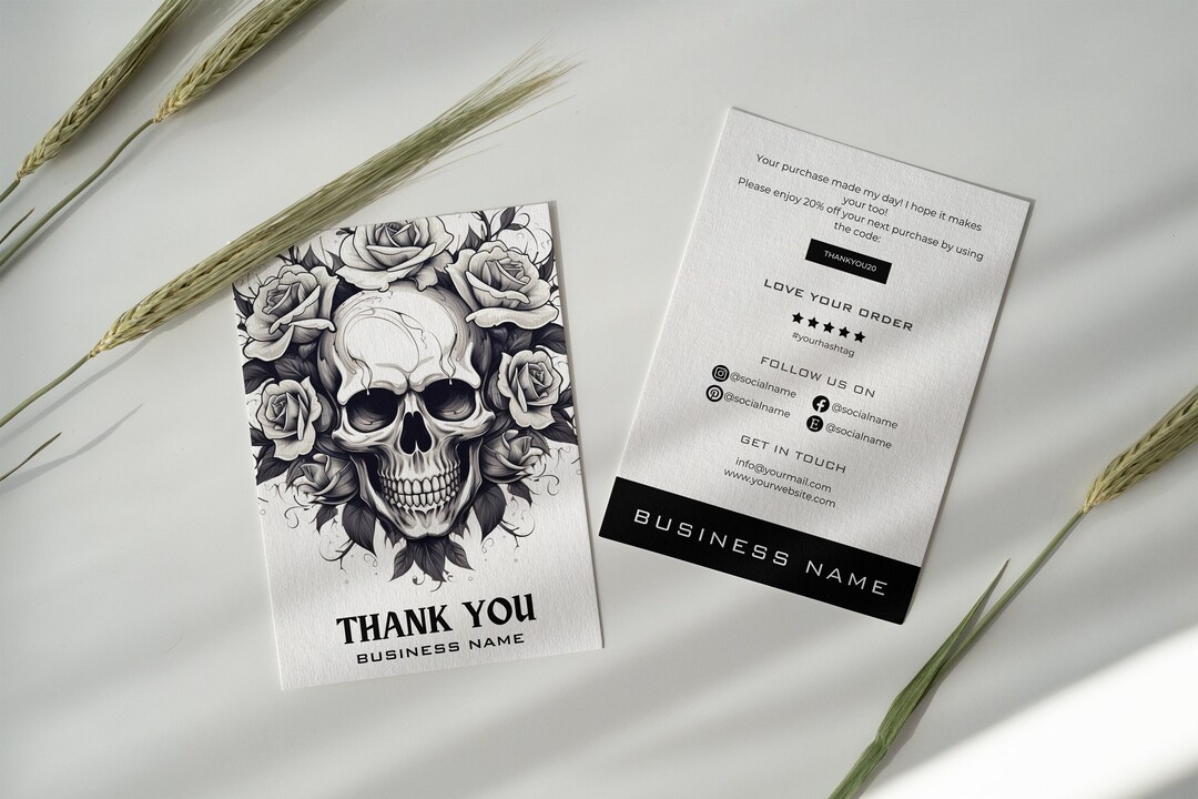 Skull Halloween Business Thank You Card Template, Editable Small ...