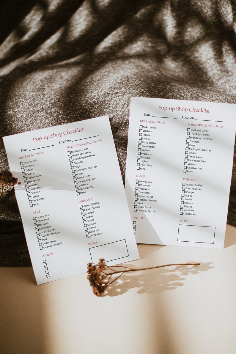 Pop-up Shop Checklist, Small Business Checklist, Small Biz Planner ...