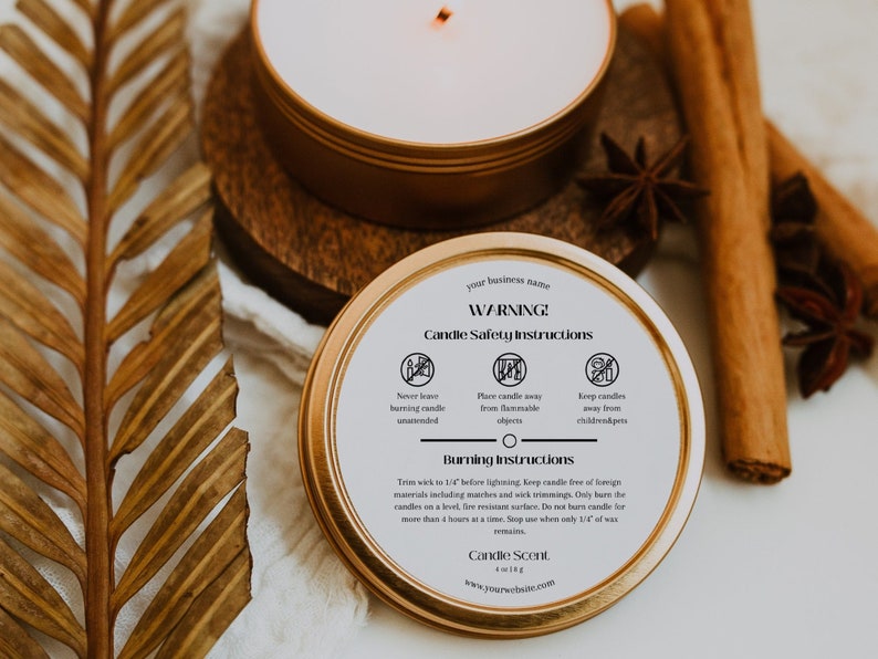 Editable Candle Warning Label Template, Printable Candle Safety Sticker ...
