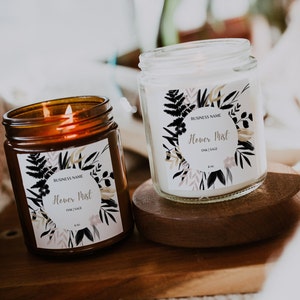 Editable Floral Candle Label Design, Boho Candle Label Template, Flower ...