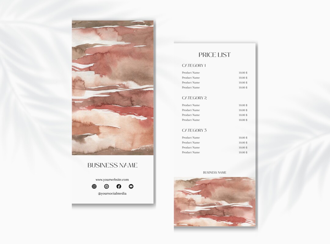 Abstract Price List Template Watercolor Price Sheet Editable - Etsy
