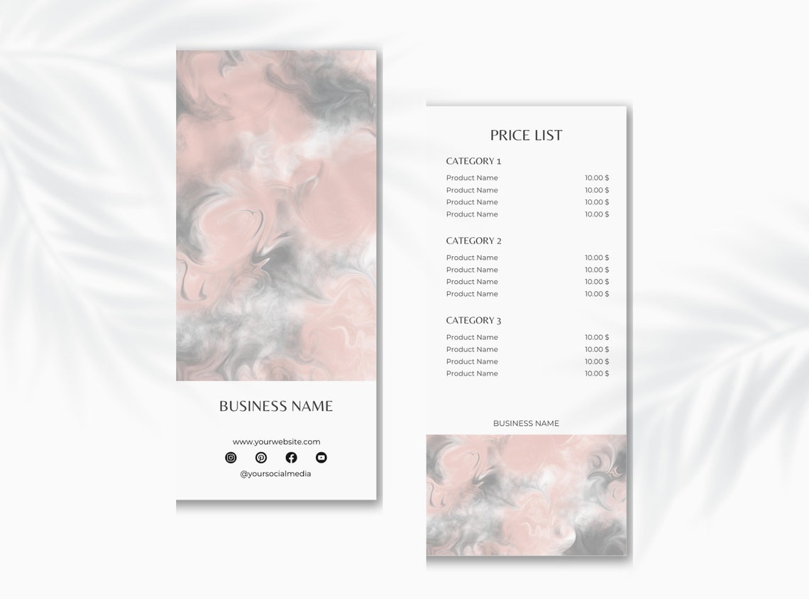 Editable Price List Template, Printable Makeup Pricing List Template ...