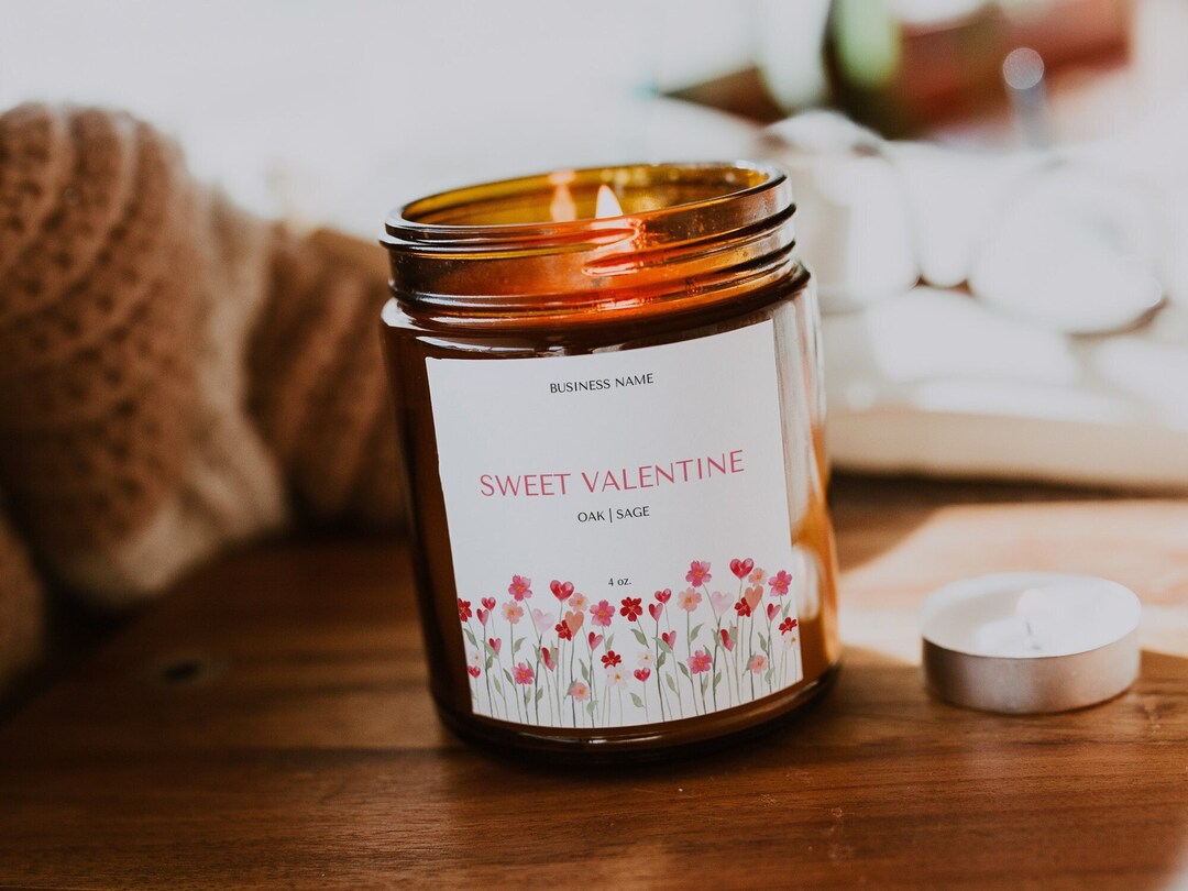Editable Valentine's Day Candle Label Template, Customizable Flowers ...