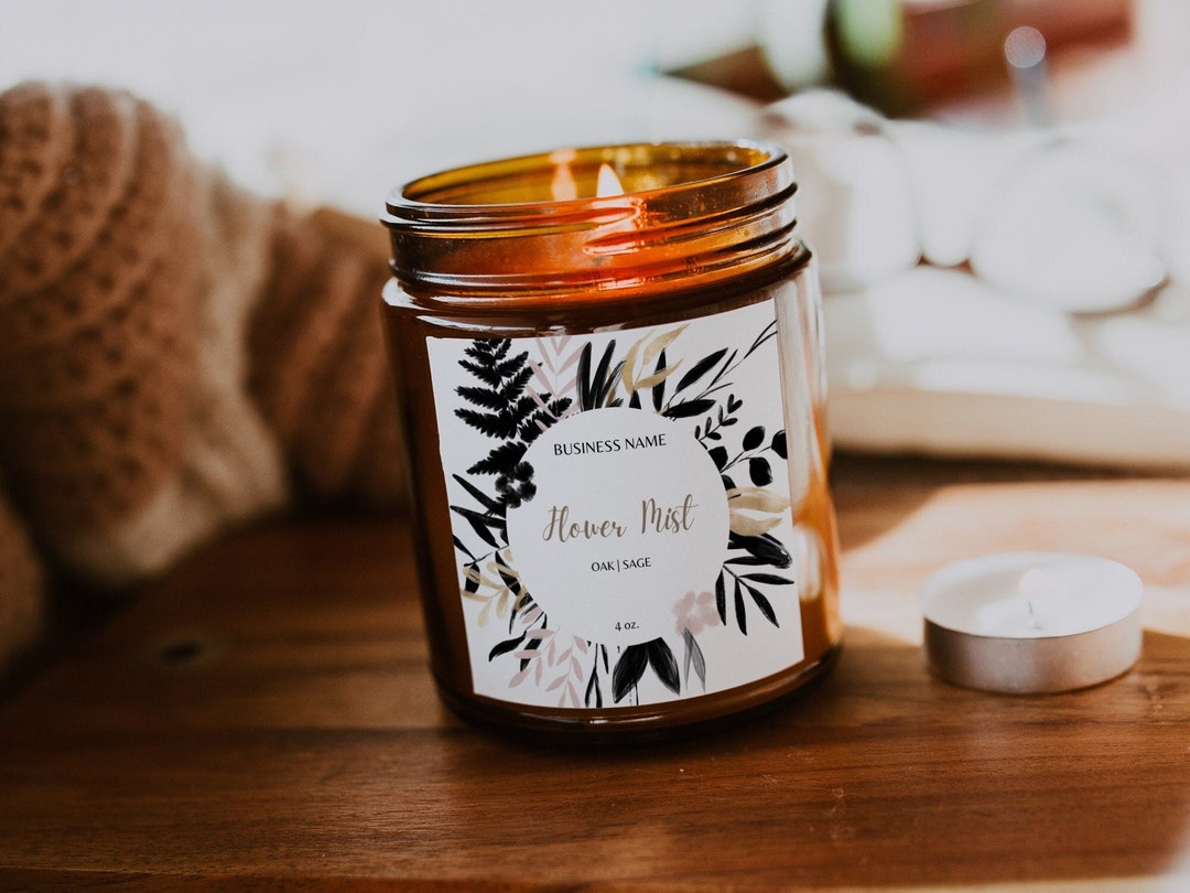 Editable Floral Candle Label Design, Boho Candle Label Template, Flower ...