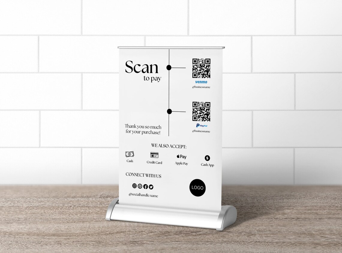 Editable Scan to Pay Sign Template, Canva Template, QR Code Sign ...