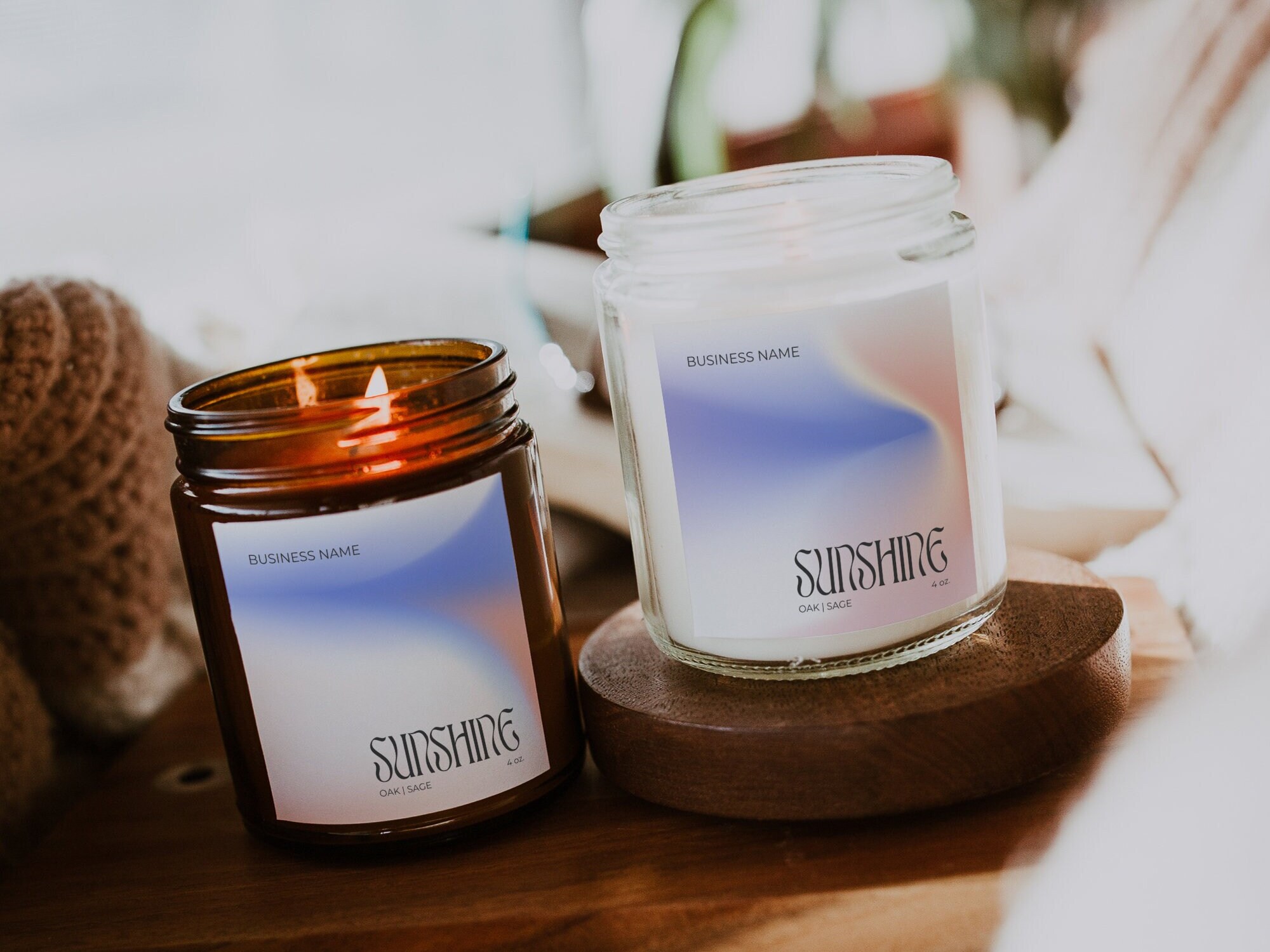Editable Gradient Candle Label Template, Customizable Blue Candle Label ...