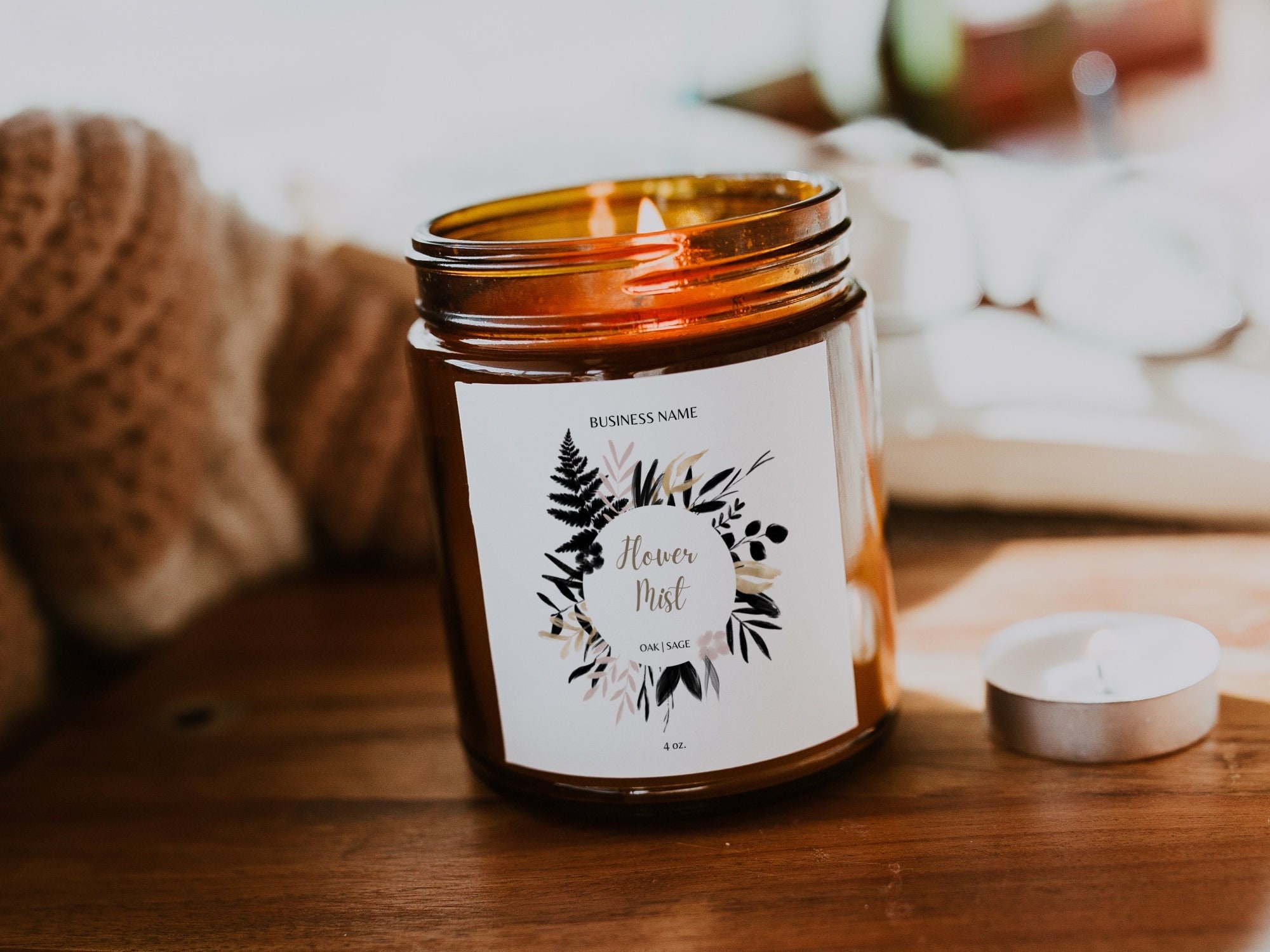 Editable Floral Candle Label Design, Boho Candle Label Template, Flower ...