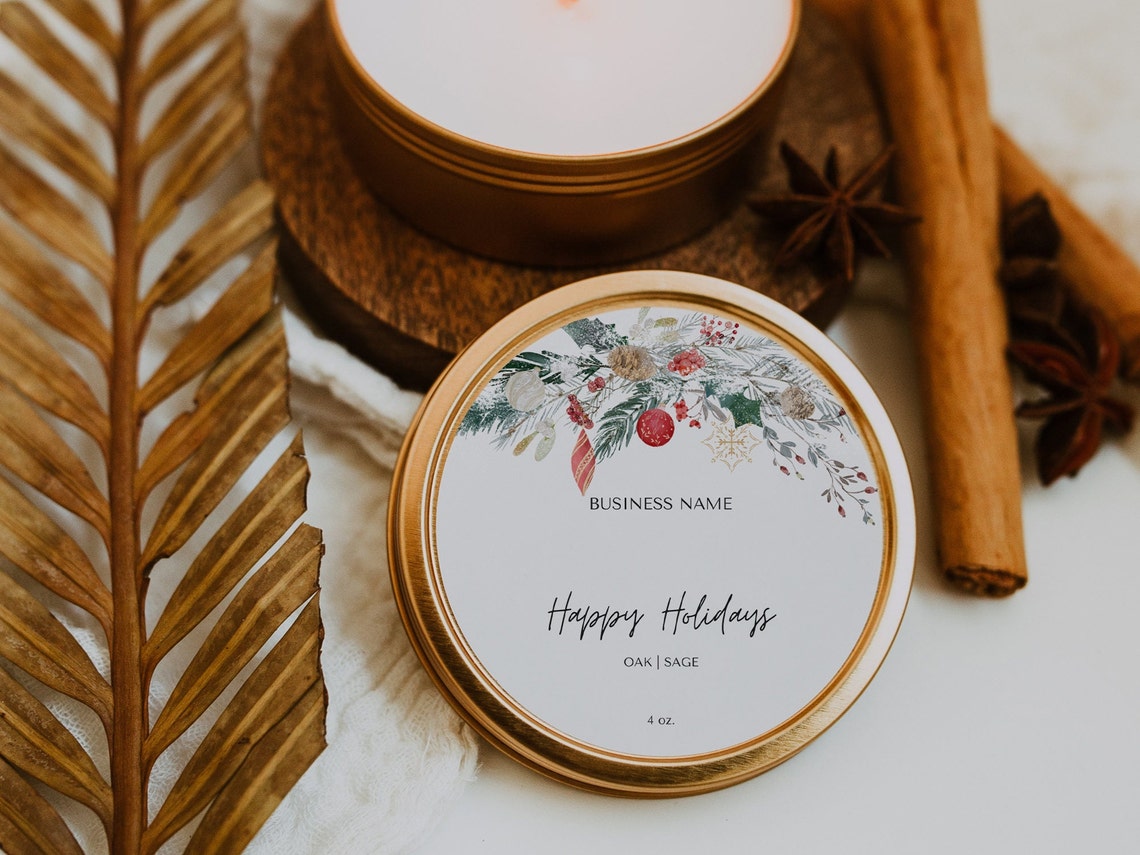 Christmas Round Candle Label Template,christmas Editable Candle Lid ...