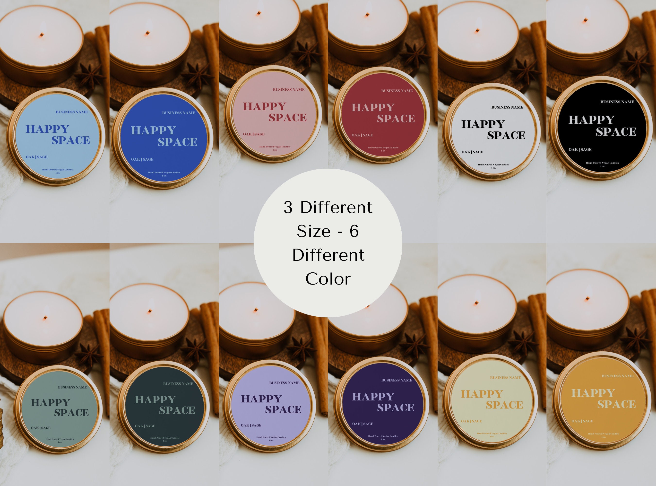 Editable Colorful Candle Label Bundle, Modern Round Candle Label Kit ...
