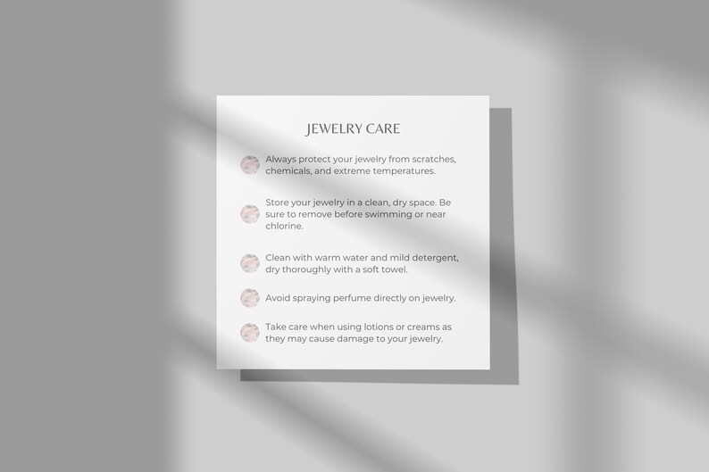 Abstract Jewellery Care Card Template, Editable Modern Jewelry Care ...