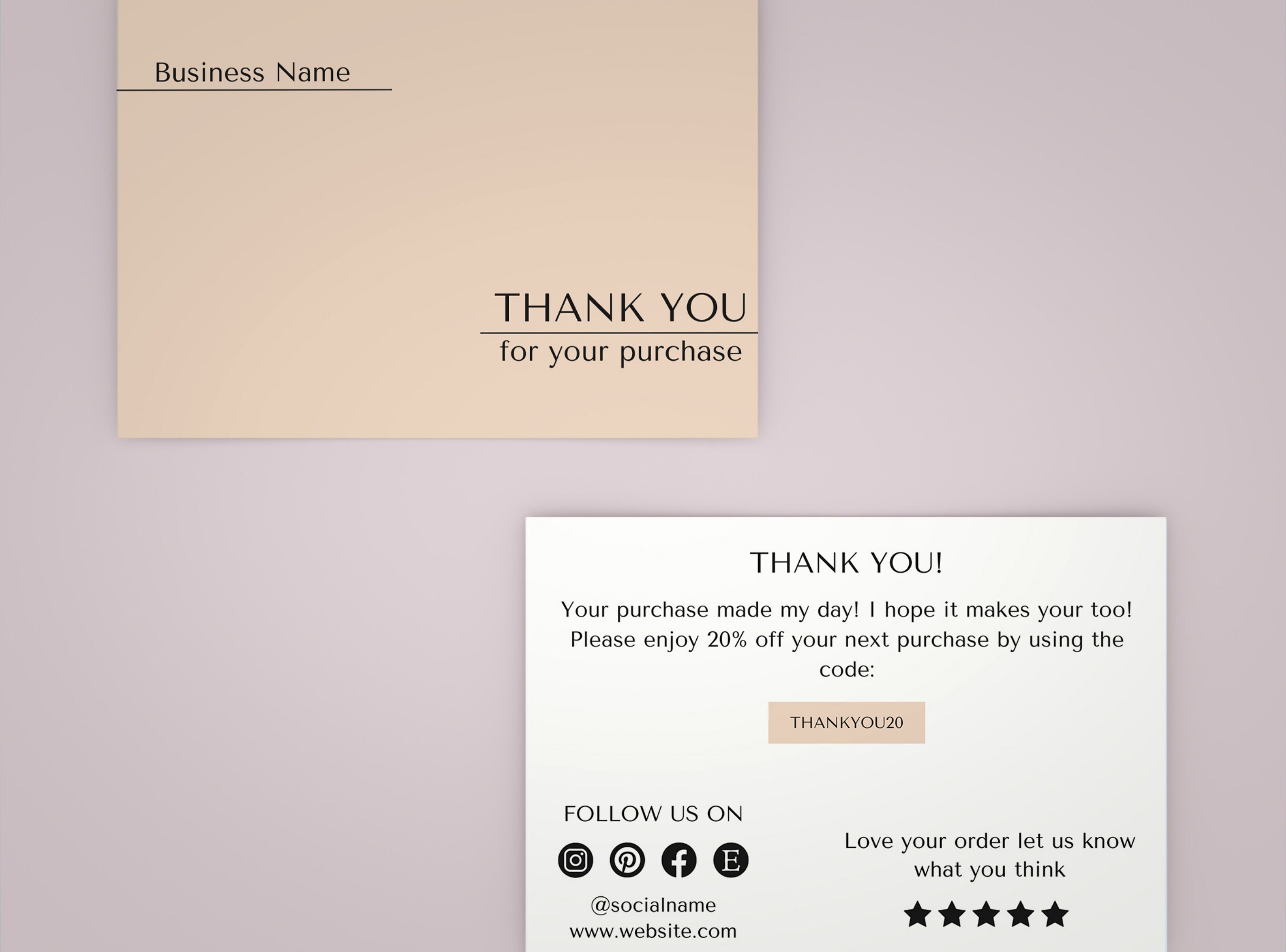 Editable Modern Thank You Card Template, Canva Customizable Package ...