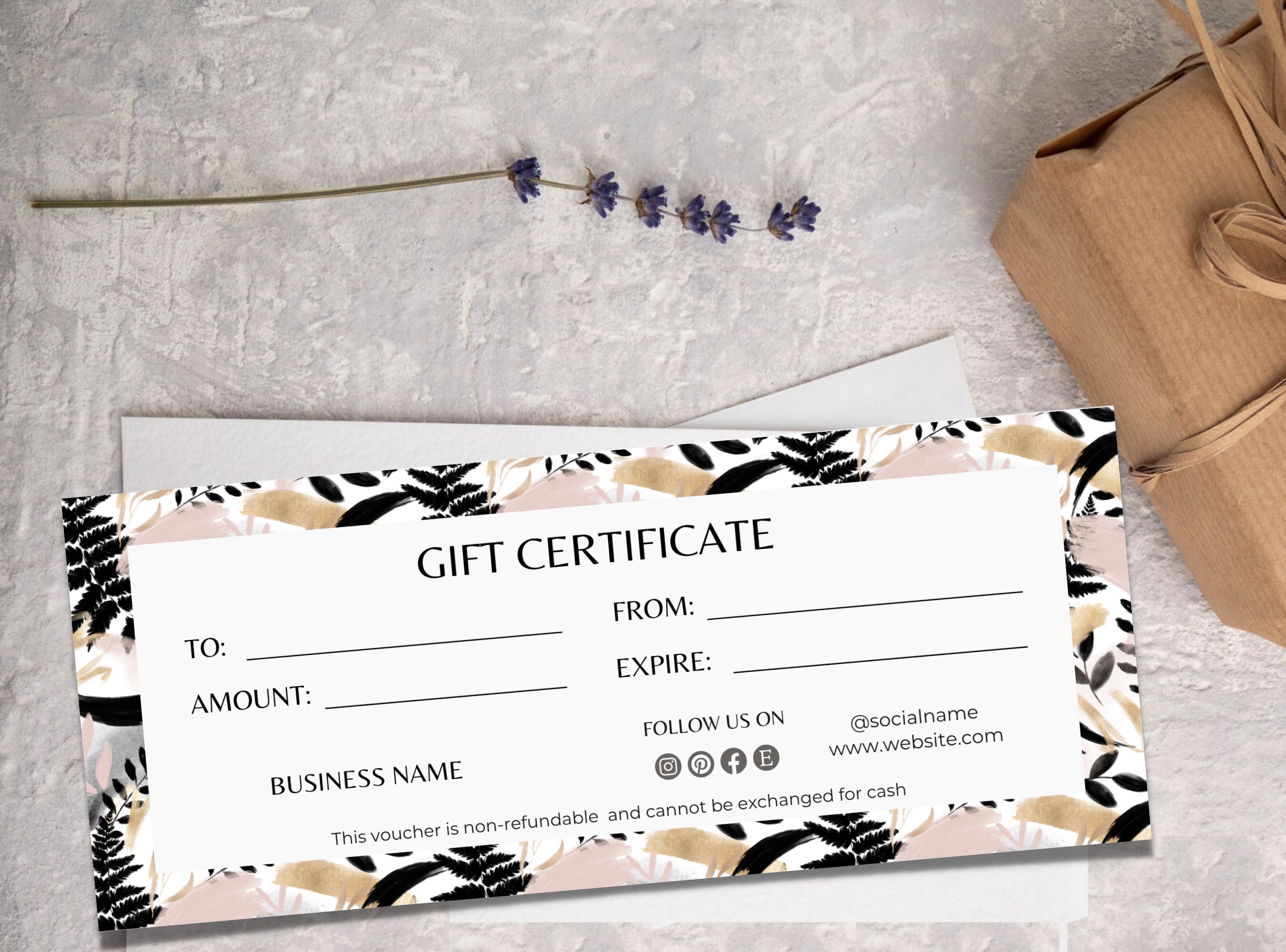 Floral Gift Certificate Template, DIY Boho Gift Voucher Card Design ...