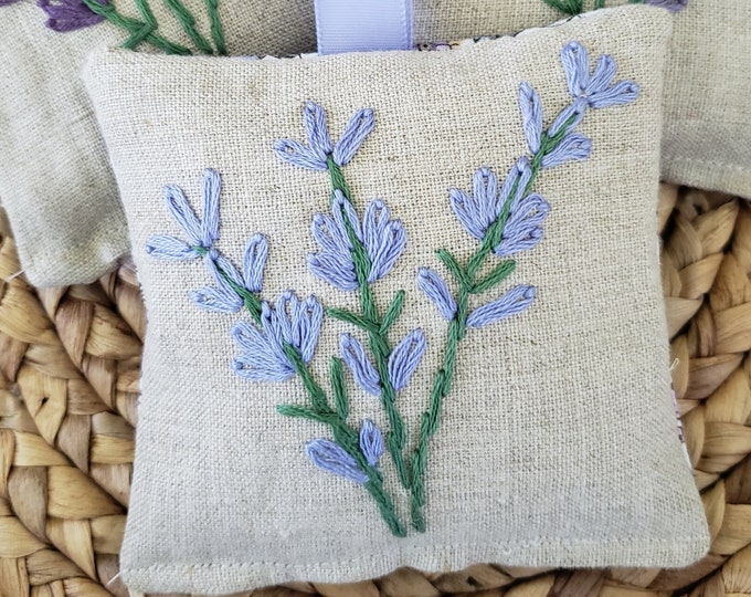 Lavender Sachets Hand Embroidered on Linen by Soap Escape - Etsy