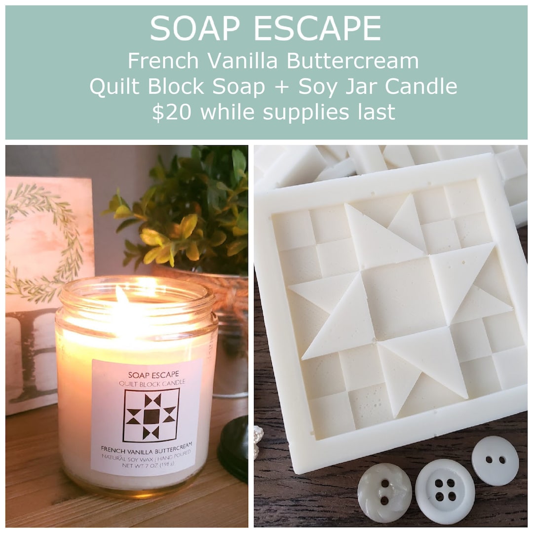 QUILTER SPECIAL French Vanilla Quilt Block Soap 7 Oz. Soy Jar Candle ...