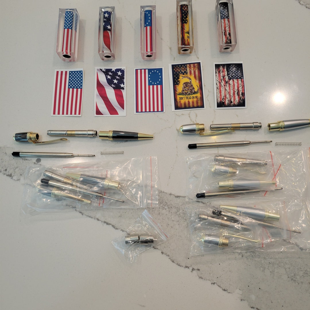 5 Flag Label Cast Pen Blanks and 5 Sierra Pen Kits, Plus Bushings ...