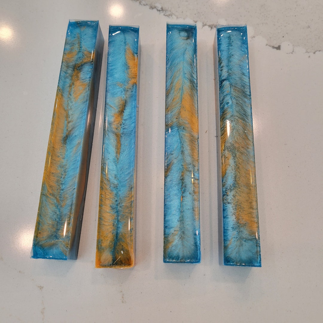 Resin Pen Blank, Sky Blue and Orange Mica Pigment in a Random Pattern ...