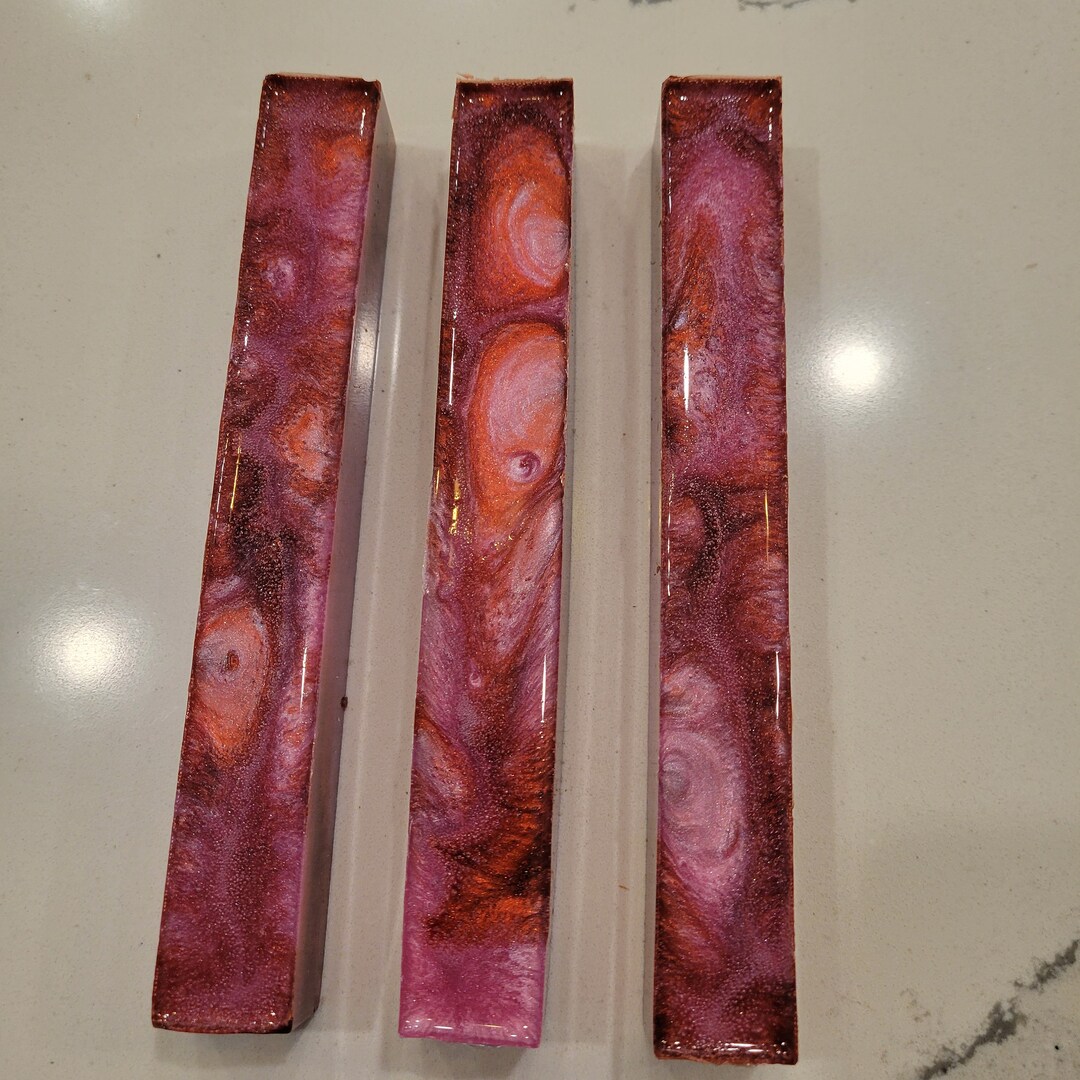 Resin Pen Blank, Wine Red and Peach Pink Mica Pigment in a Random ...