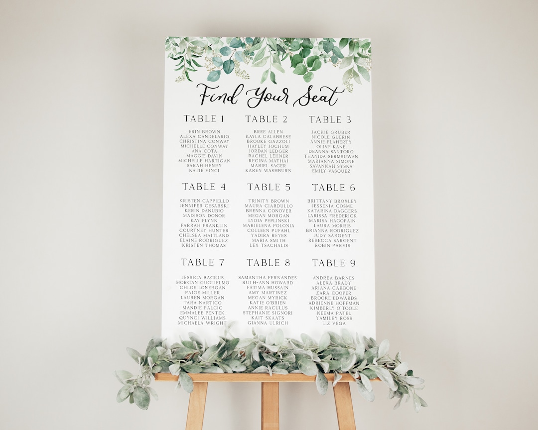 Greenery Seating Chart, Foam Seating Chart, Modern Bridal Shower With ...
