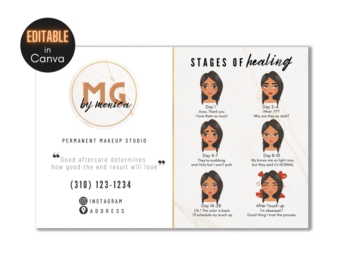 Editable PMU Aftercare Cards monica With Original Hand Drawn - Etsy