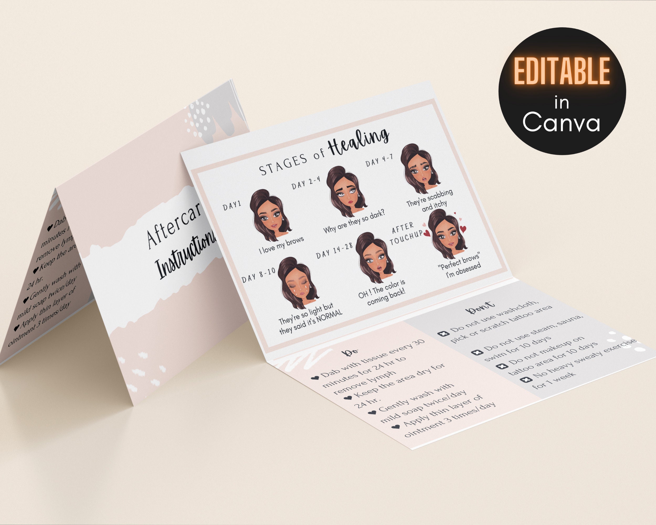 Folded Design Aftercare Card Editable PMU Aftercare Cards - Etsy