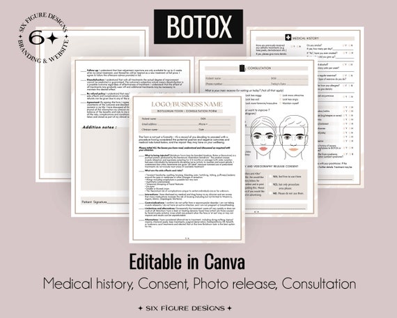 Botox treatment Consent form Medical history form Pink | Etsy