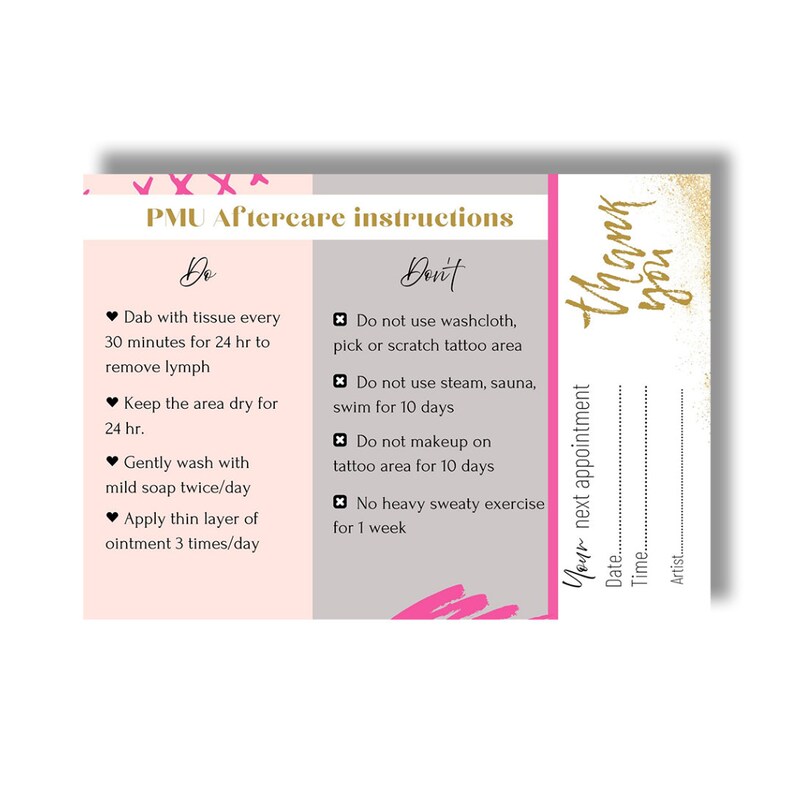 Editable PMU Aftercare Cards bright Pink - Etsy