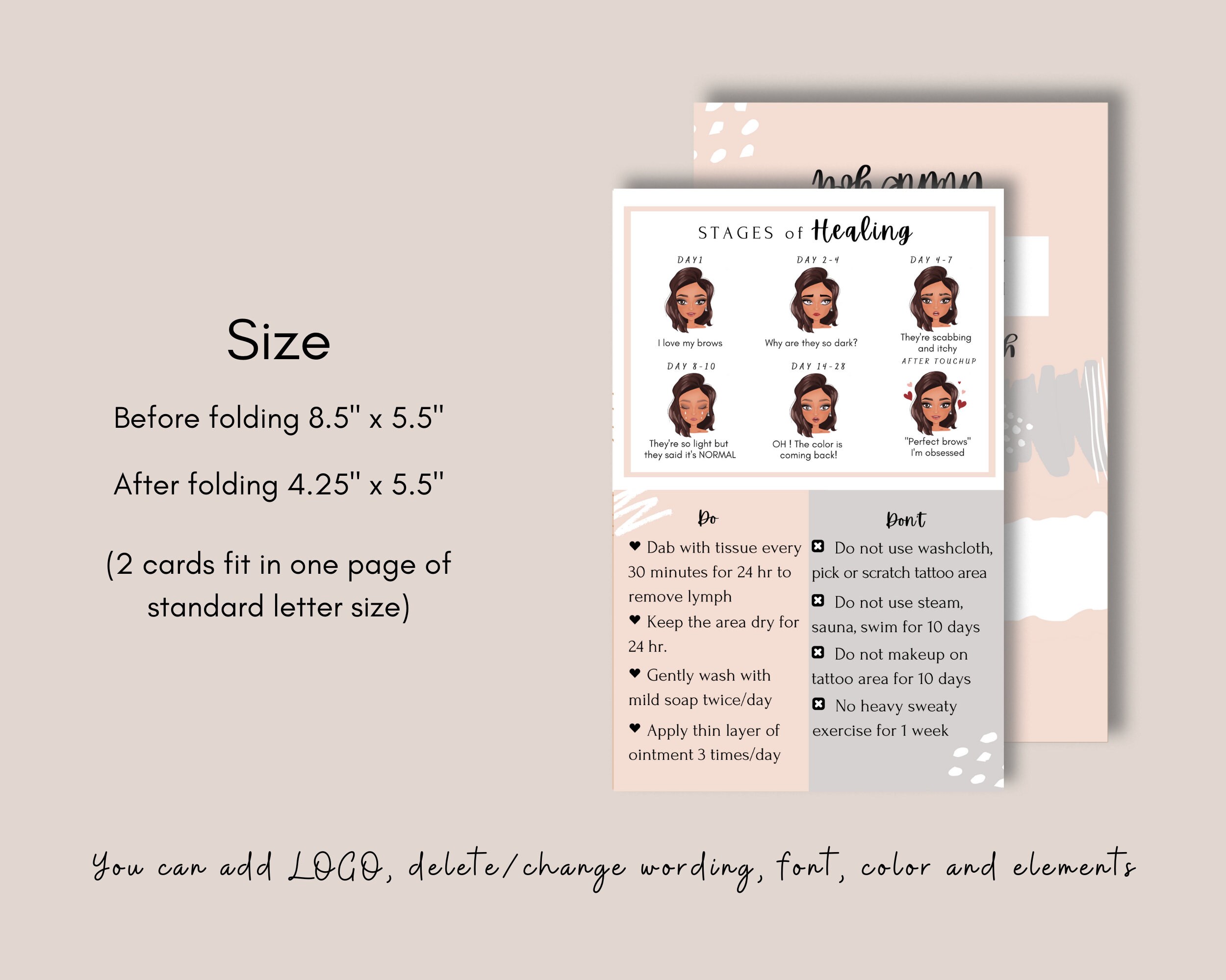 Folded Design Aftercare Card Editable PMU Aftercare Cards - Etsy Canada