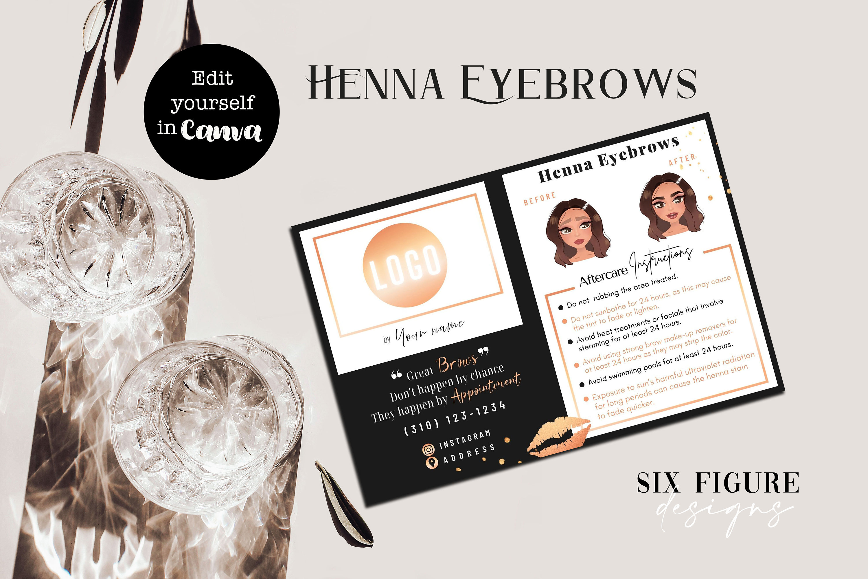 Paper Eyebrows Henna Aftercare card 6x4 Henna instructions card Hand ...