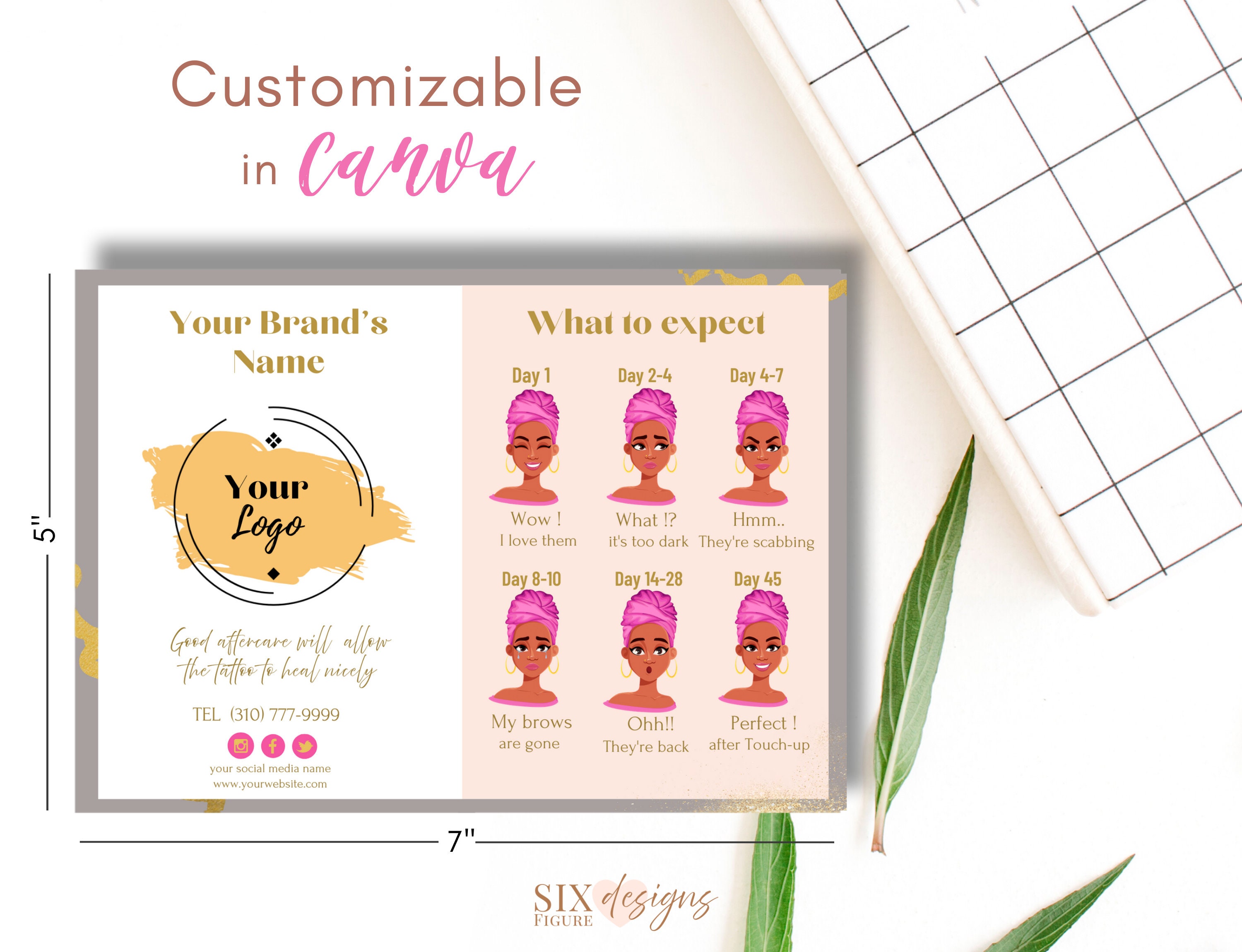 Editable PMU Aftercare Cards bright Pink - Etsy