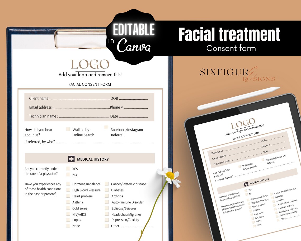 Facial Treatment Consent Form Medical History Form Pink - Etsy Australia