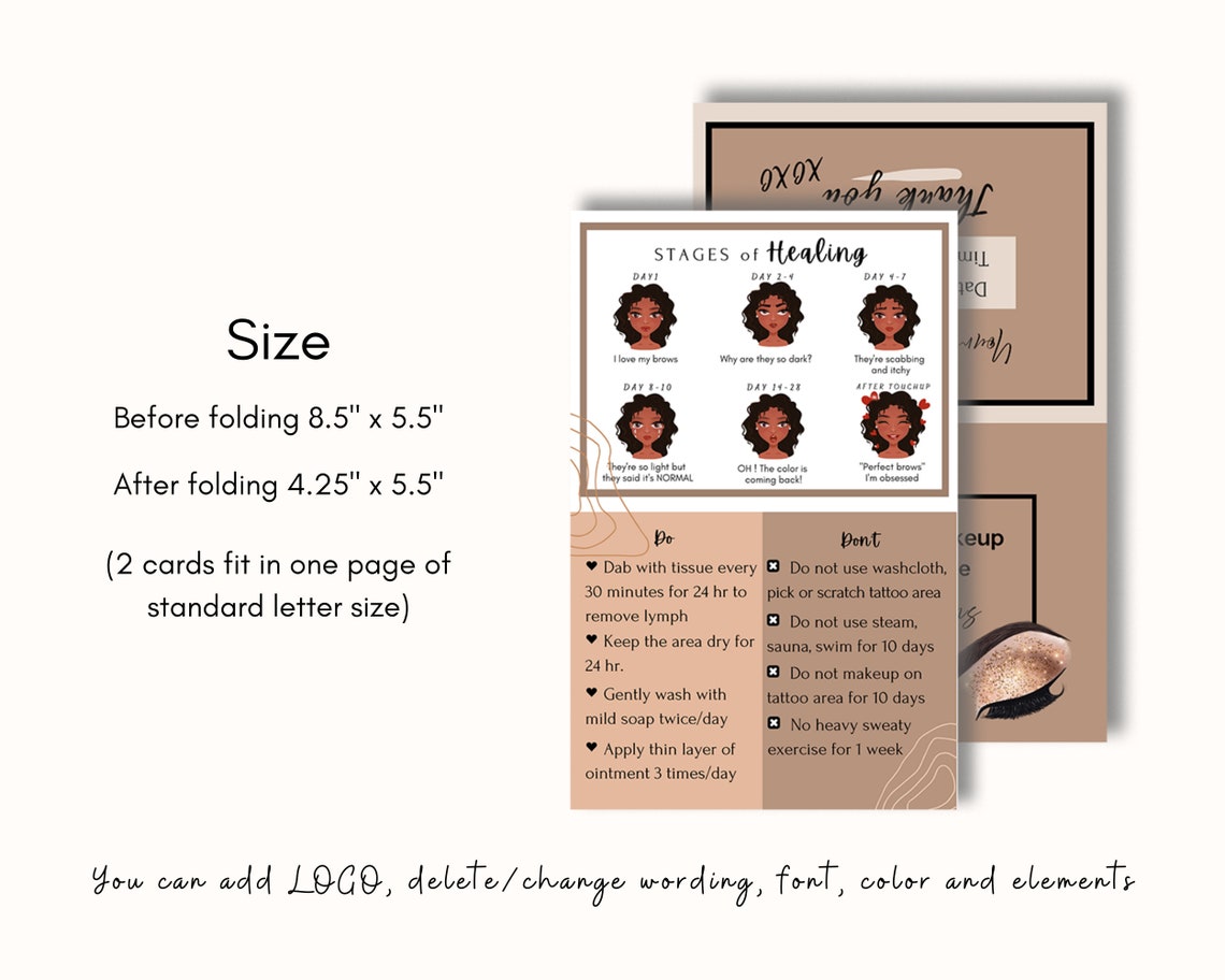 Folded Design Aftercare Card Editable Microblading Aftercare - Etsy