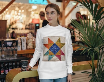 Quilt Block Sweatshirt Handmade 9-patch Star Block Plaid Fabrics ...