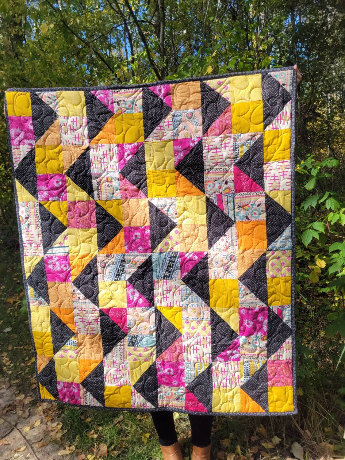 Bright Yellow and Pink Quilt, Modern Quilt - Etsy