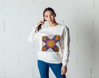 Quilt Block Sweatshirt Handmade 9-patch Star Block Plaid Fabrics ...