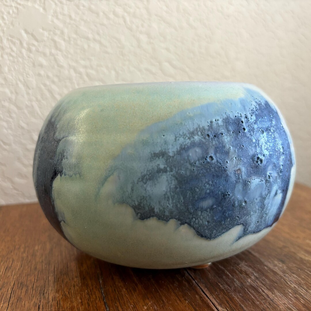 Blue Lagoon, Hand-crafted Ceramic Globe, Purple and Sea-green Glazes ...