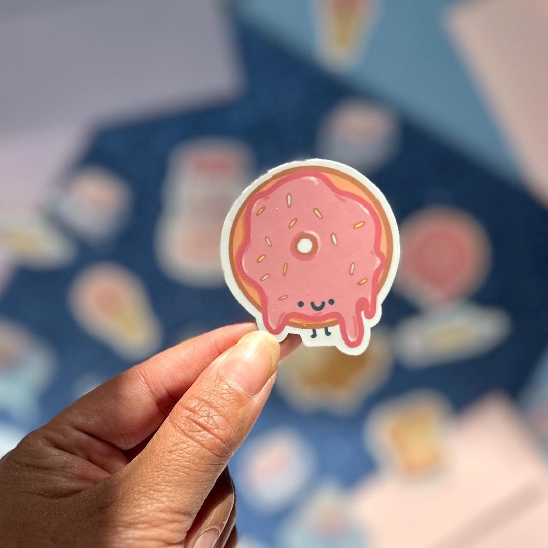 Cute Pink Sprinkle Donut Waterproof Vinyl Sticker Decal | Water Bottle ...