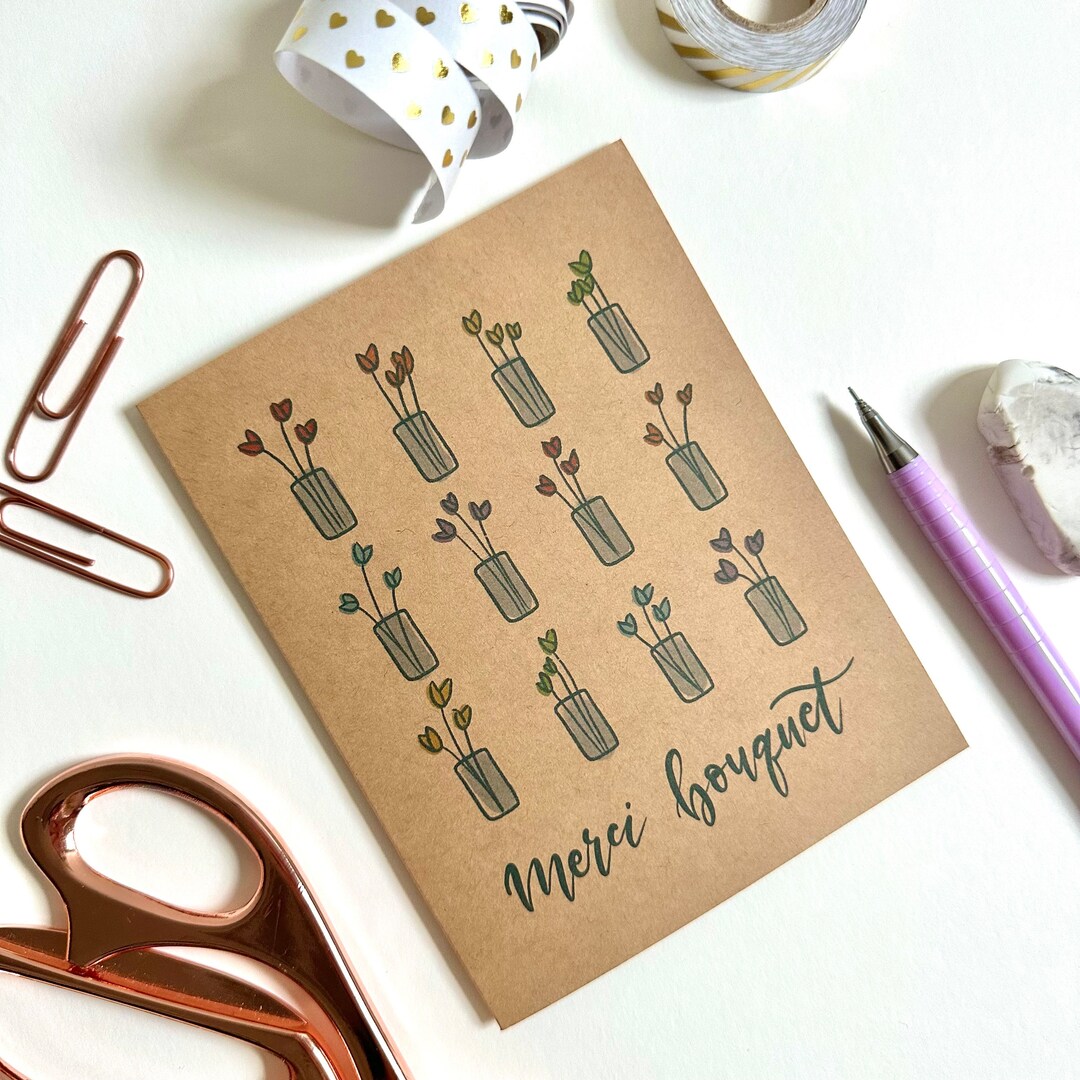 Thank You Greeting Card, Merci Boquet Pun, Thinking of You, Just ...