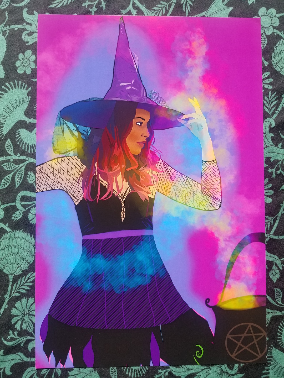 Art Print - Cute Witch Grunge Goth Rock Cauldron and Magic Smoke ...
