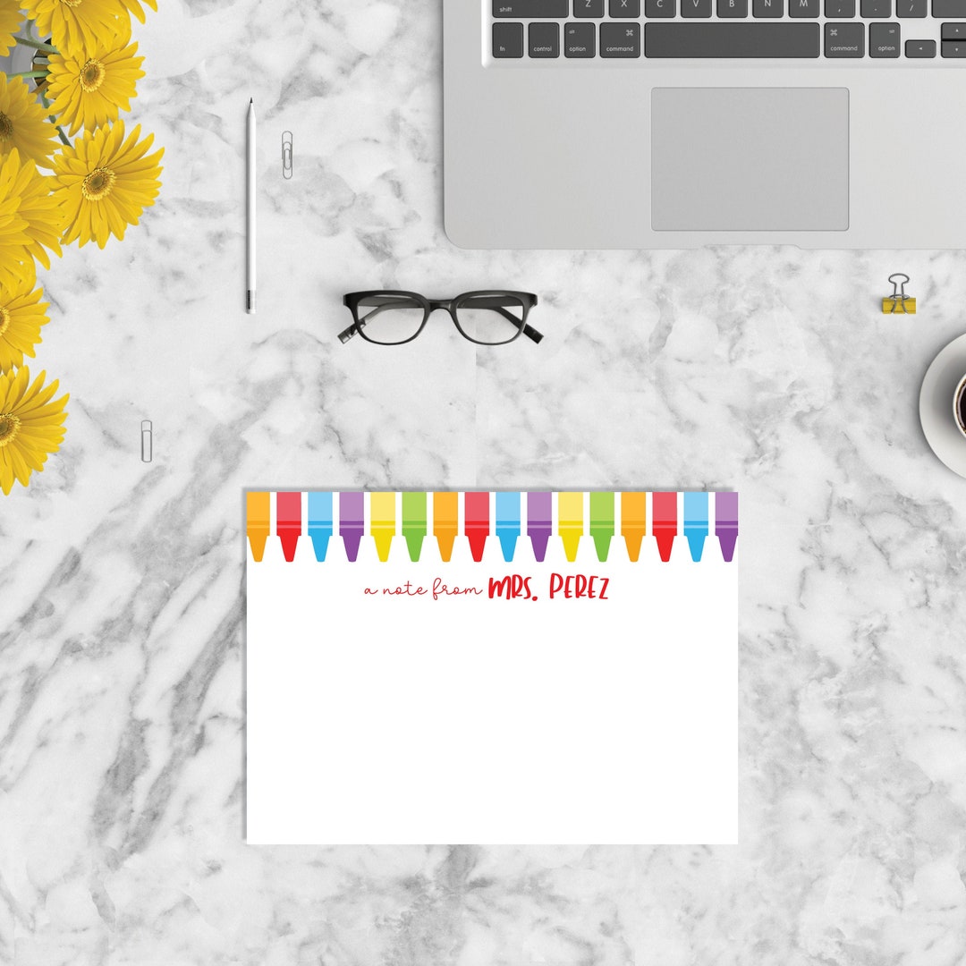 Teacher Vertical Crayon Personalized Notecard / Thank You Cards / White ...