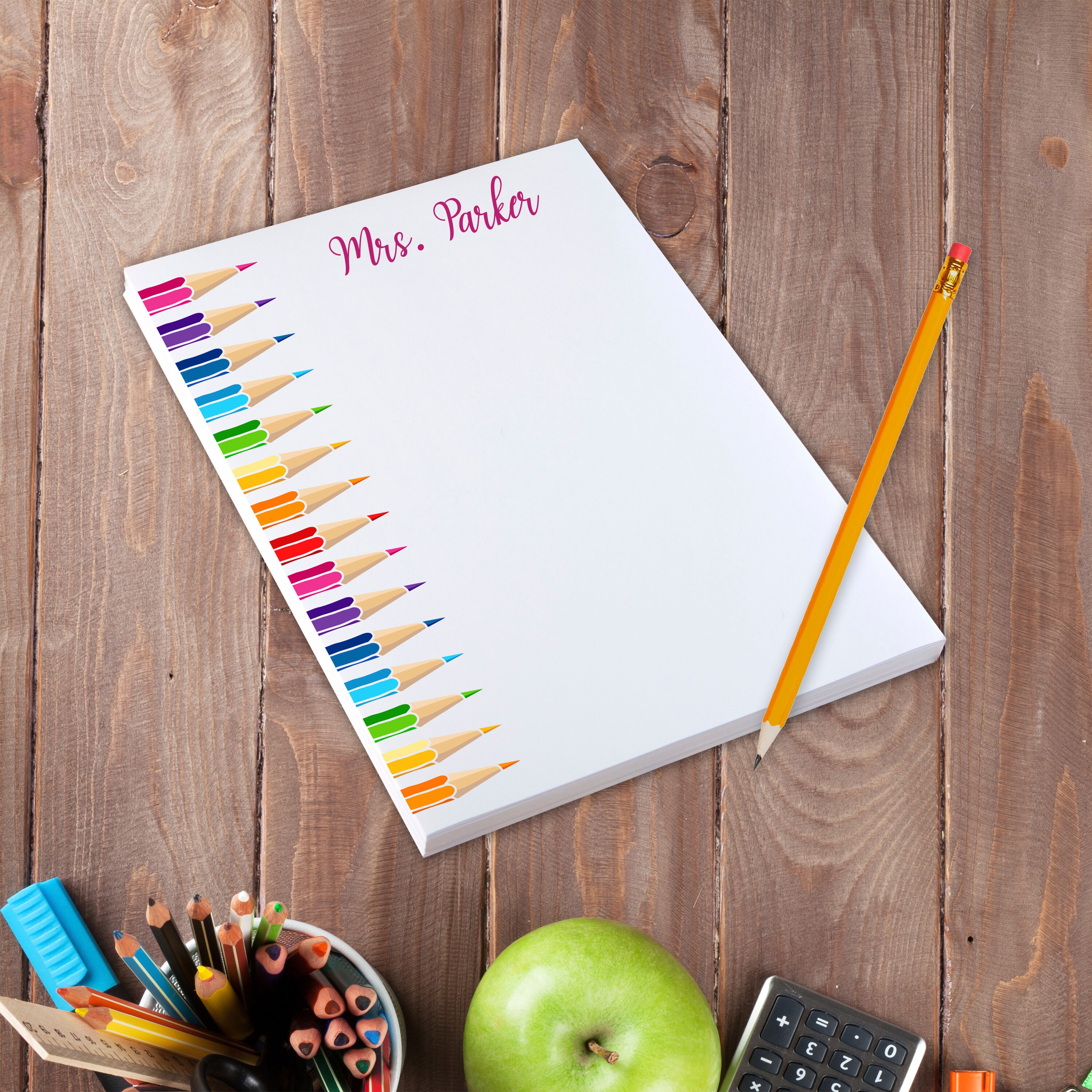 Teacher Color Pencils Themed Notepads, Notes, Personalized Stationary ...