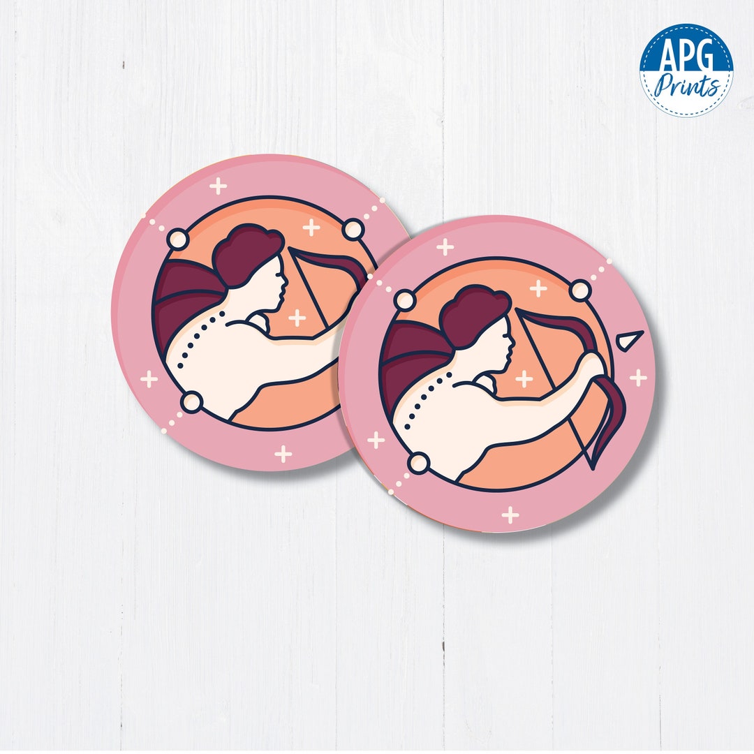 Sagittarius Zodiac Symbol Print Car Coaster | Set of 2 | Rubber Coaster ...