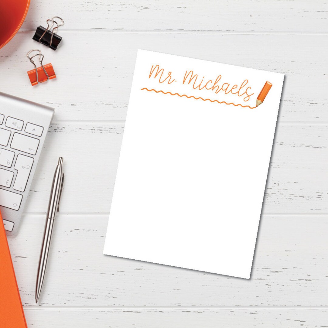 Teacher Orange Color Pencil Themed Notepads, Notes, Personalized ...