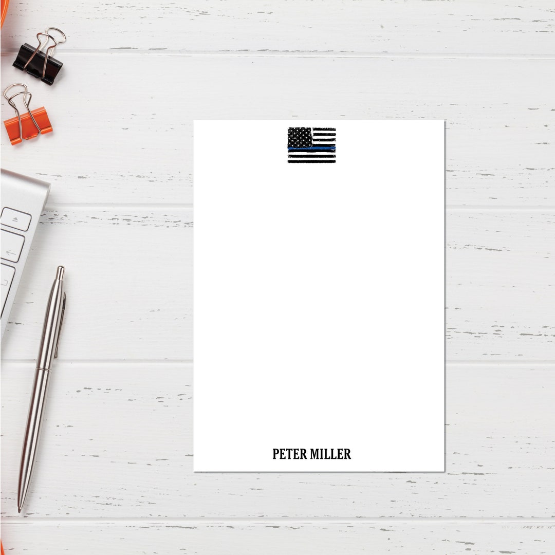 Thin Blue Line Police Officer Name Notepad, Personalized Stationary ...